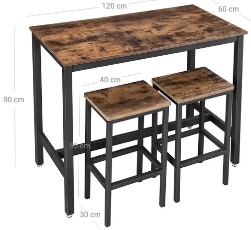 Sada barový stůl a 2x barové stoličky BARTIS hnědá/černá