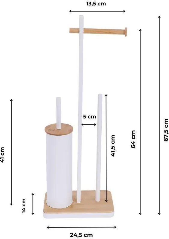 Erga Yami, držák toaletního papíru s WC kartáčem a zásobníkem na papír, bílá-hnědá, ERG-YKA-P.YAMI-WHT