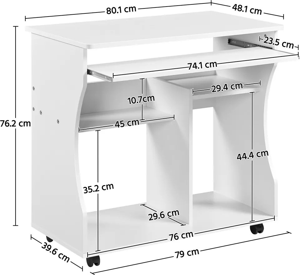 Psací stůl Yaheetech – bílá, 80 cm (délka) × 48 cm (šířka) × 76 cm (výška) (264773174225)