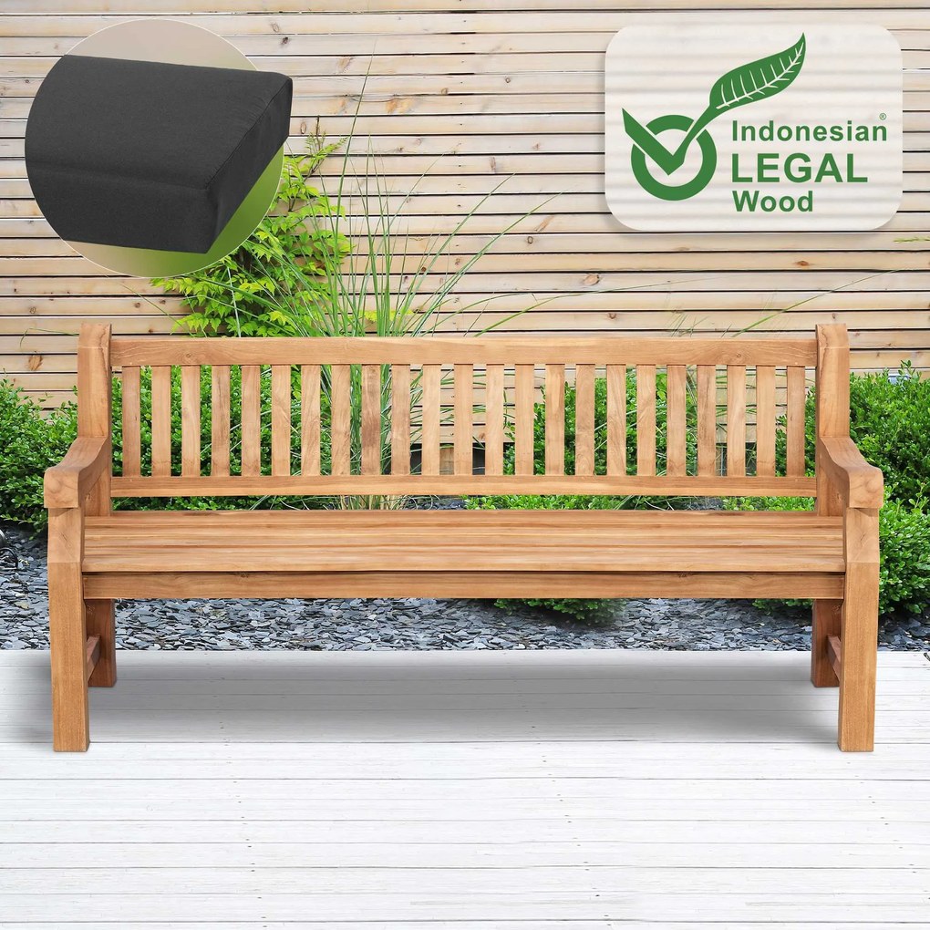 Teaková lavice Jackson s sedací polštář 200 cm + teak – tmavě šedá