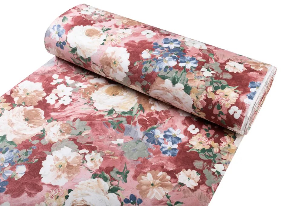 Biante Dekorační povlak na polštář s lemem PM-054 Malované květy na růžovém 45 x 45 cm