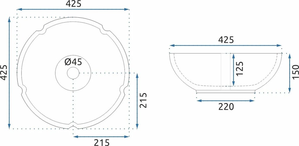 Rea Marina, umyvadlo na desku 425x425x150 mm, modrá-zlatá, REA-U3300