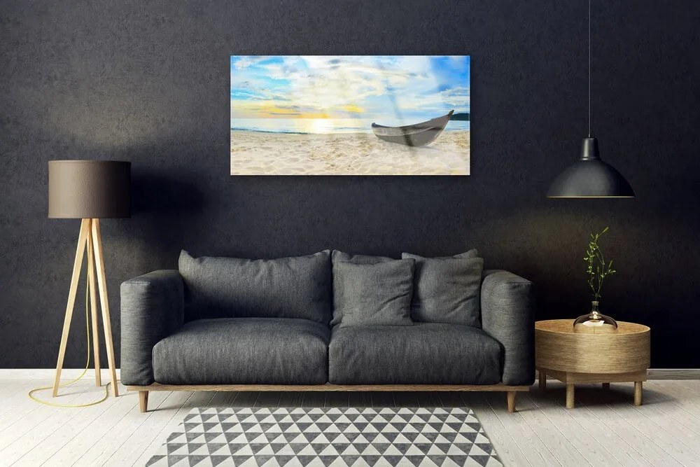 Obraz na skle Szklany Łódka Plaża Morze 140x70 cm