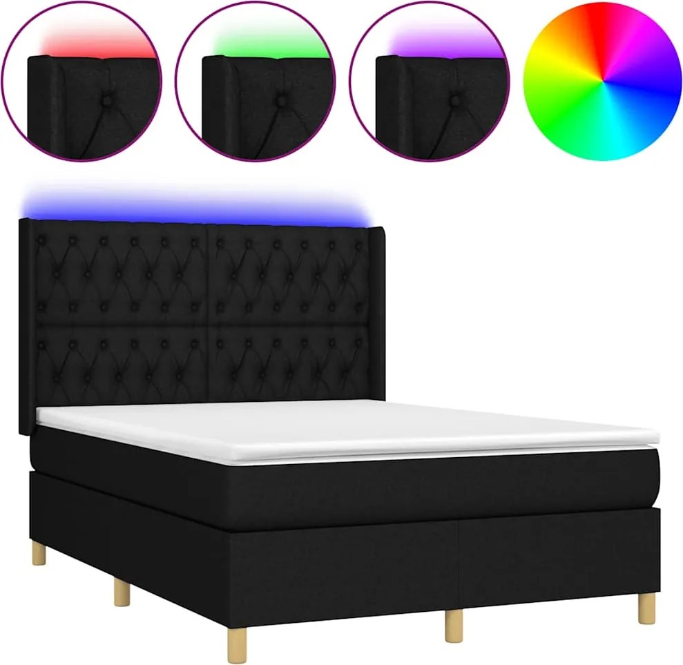 Box spring postel s matrací a LED černá 140x200 cm textil 3139119