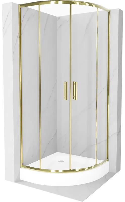 Mexen Rio půlkruhový sprchový kout 70 x 70 cm, Průhledné, Zlatá + sprchová vanička Rio, Bílá - 863-070-070-50-00-4710