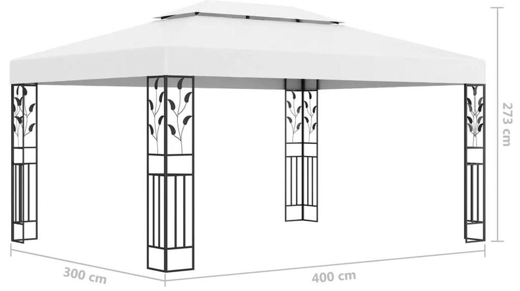 vidaXL Marketos Altán s dvojitou stříškou a světelnými LED řetězy 3 x 4 m bílý