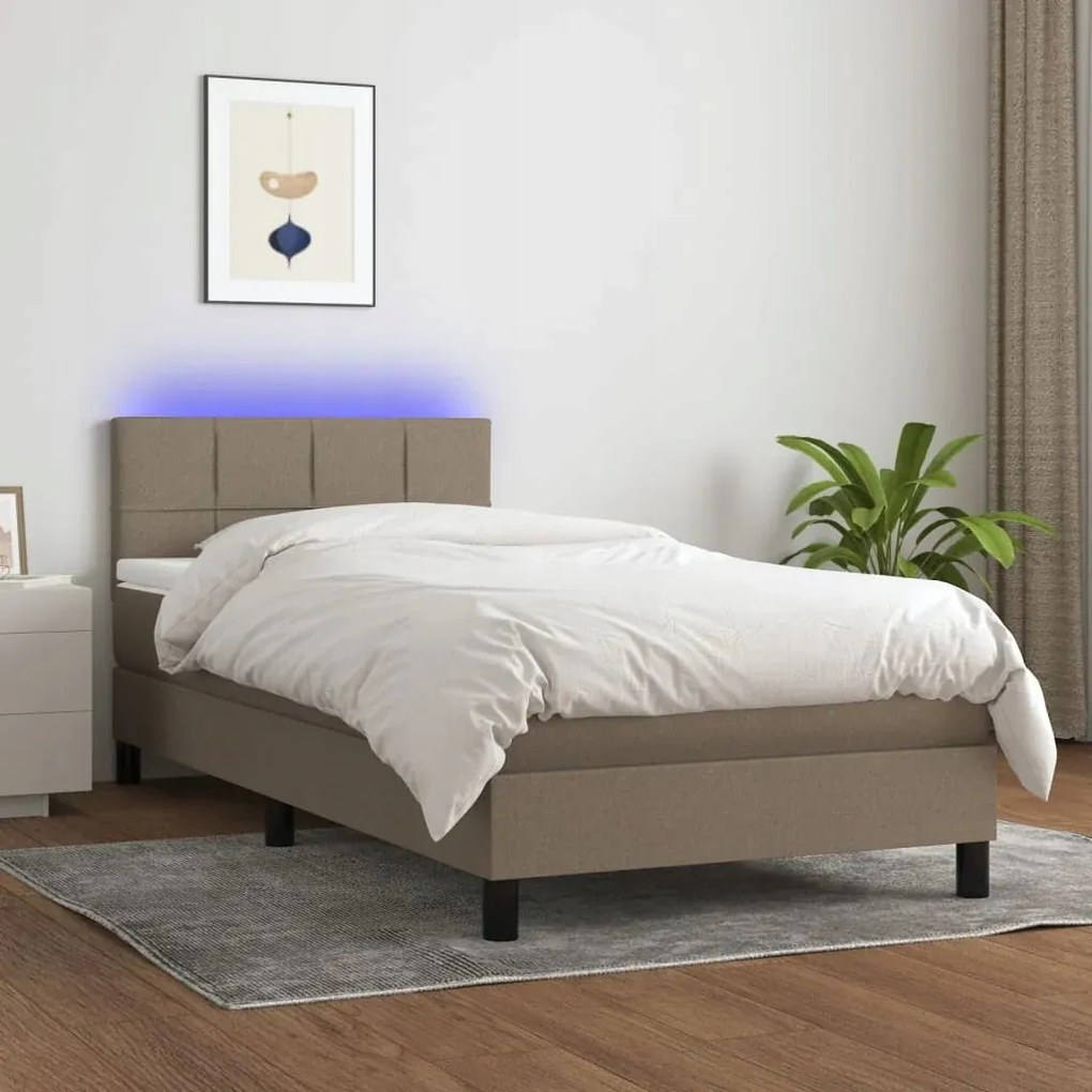 Box Spring Postel S Matrací A Led Textil Taupe Blok se čtverci 100 x 200