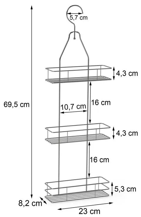 Erga Maddy S3, trojitý koupelnový košík na zavěšení 23x8,2x69,5 cm, chromová, ERG-YKA-E.MADDY S3
