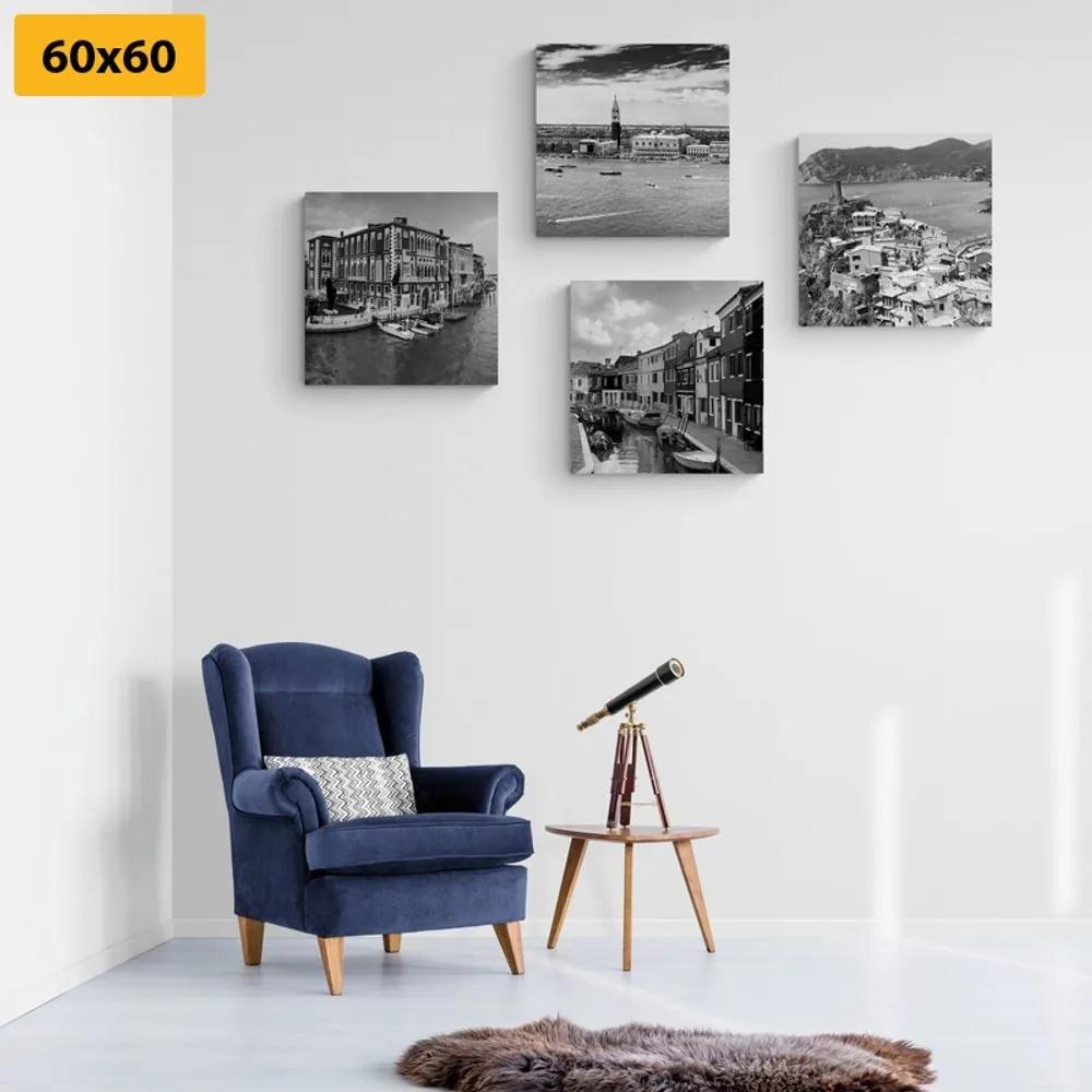 Set obrazů černobílé krajinky - 4x 40x40 cm