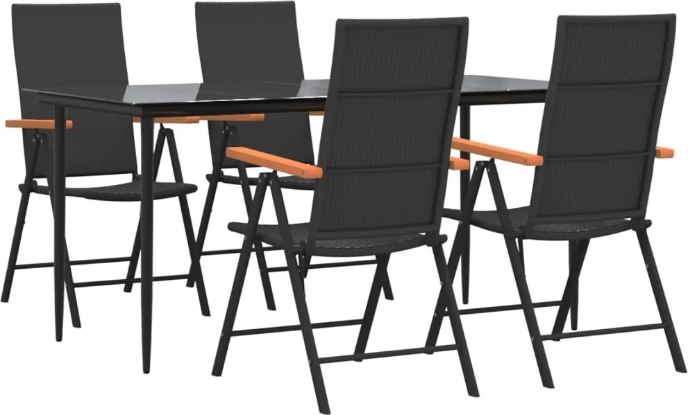 5dílný zahradní jídelní set černý a hnědý polyratan 3156524