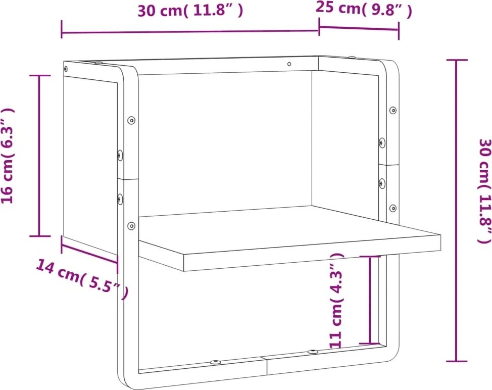 vidaXL Nástěnná police s tyčí 30 x 25 x 30 cm [836280] Barva: Černá