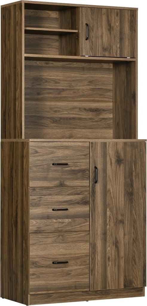 HOMCOM Moderní kredenc se 3 zásuvkami a skříňkami, úložný prostor do kuchyně a obývacího pokoje z dřeva, 80x40x178cm, ořech | Aosom