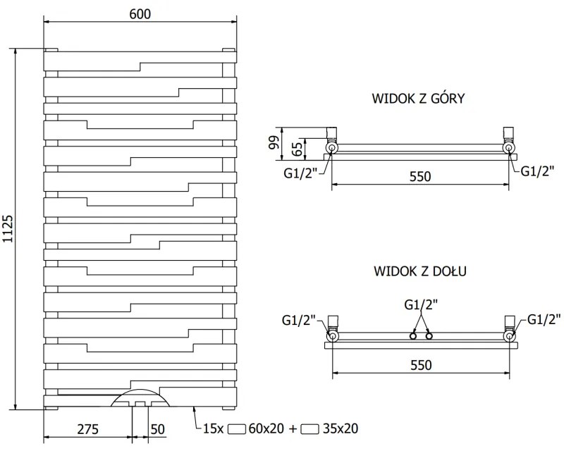 Mexen Provo, topné těleso 1125 x 600 mm, 799 W, černá, W209-1125-600-00-70
