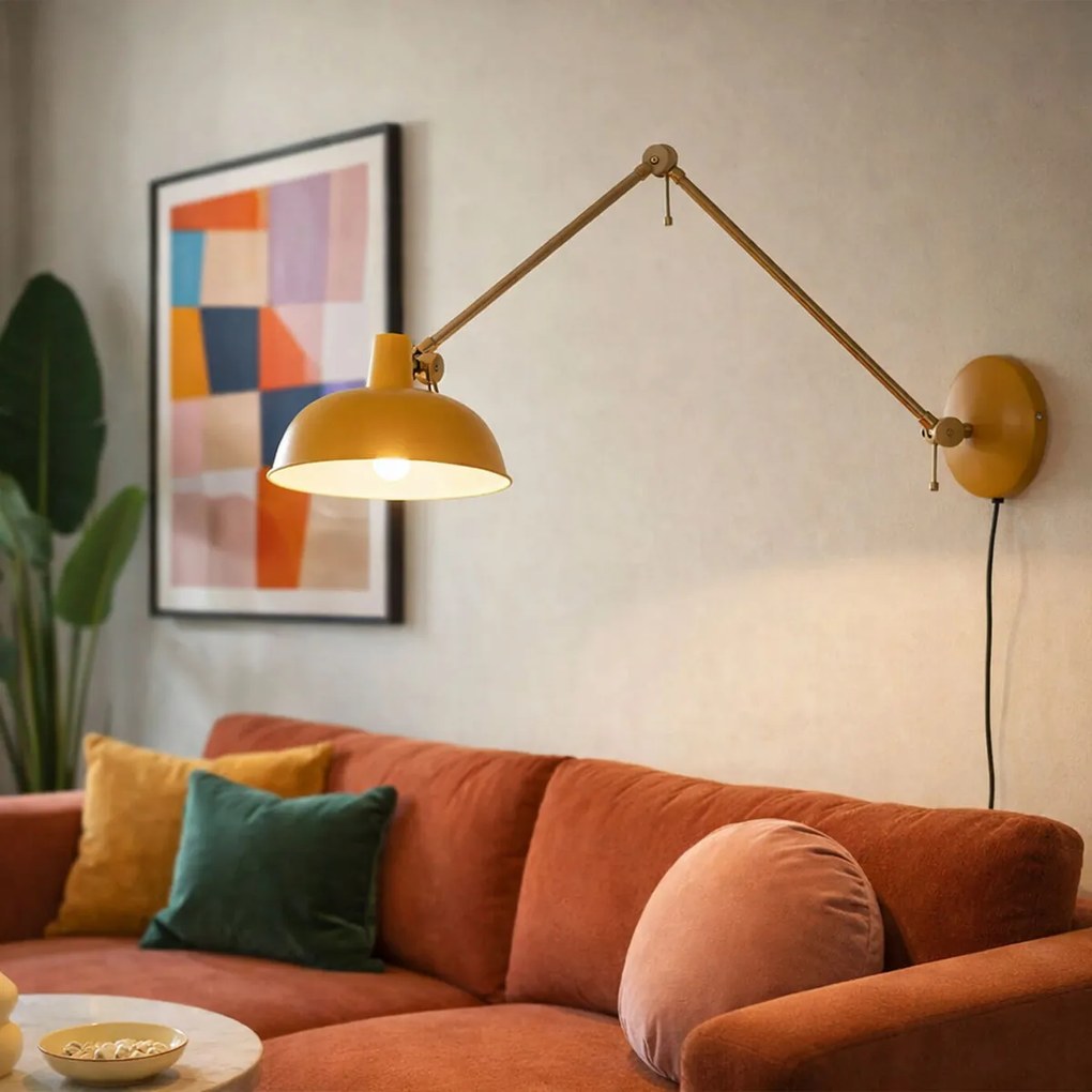 Retro nástěnná lampa ocelová žlutá s bronzem - Milou