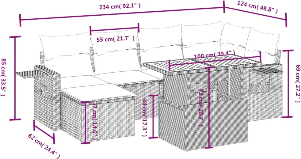 7dílná zahradní sedací souprava s poduškami béžová polyratan 3271857