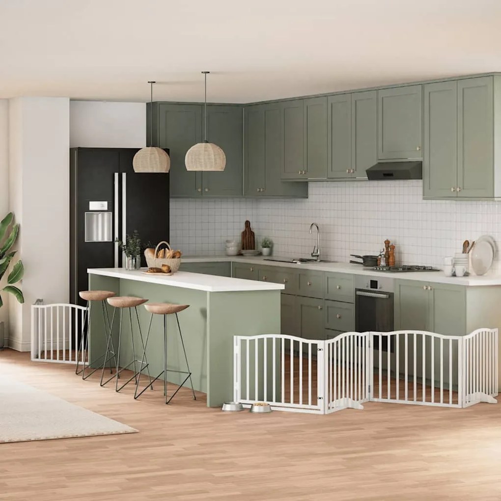 Zábrana pro psy s dvířky skládací 8 panelů bílá 640 cm topol 3155618