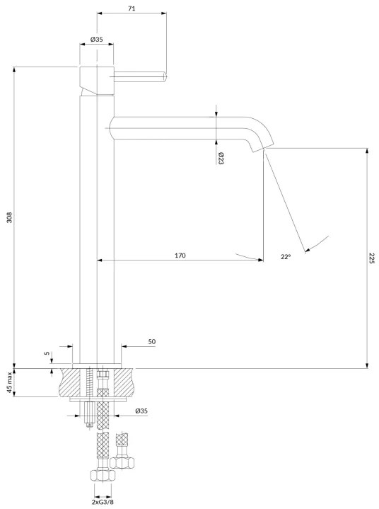 Omnires Y Y1212GLB Umyvadlová baterie vysoká, kartáčovaná zlatá - Omnires