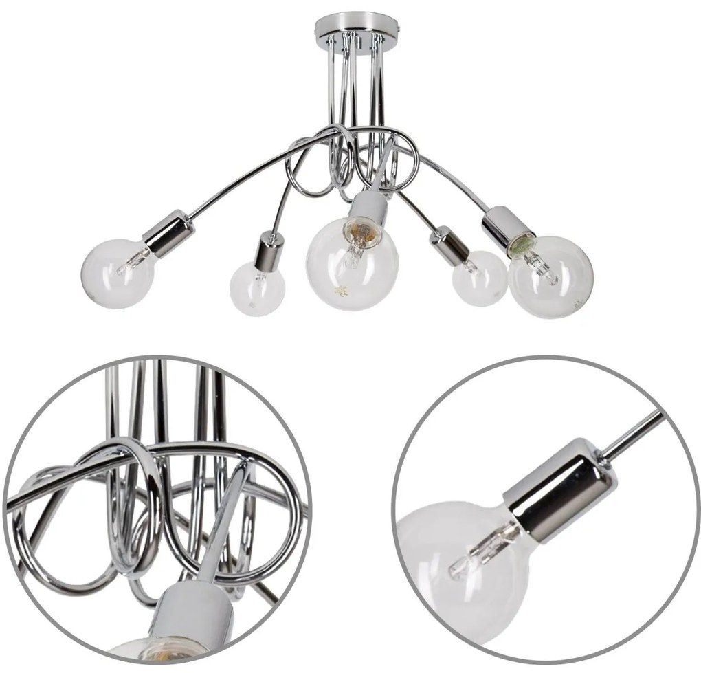 Stropní svítidlo Edison 5, chromové tělo svítidla