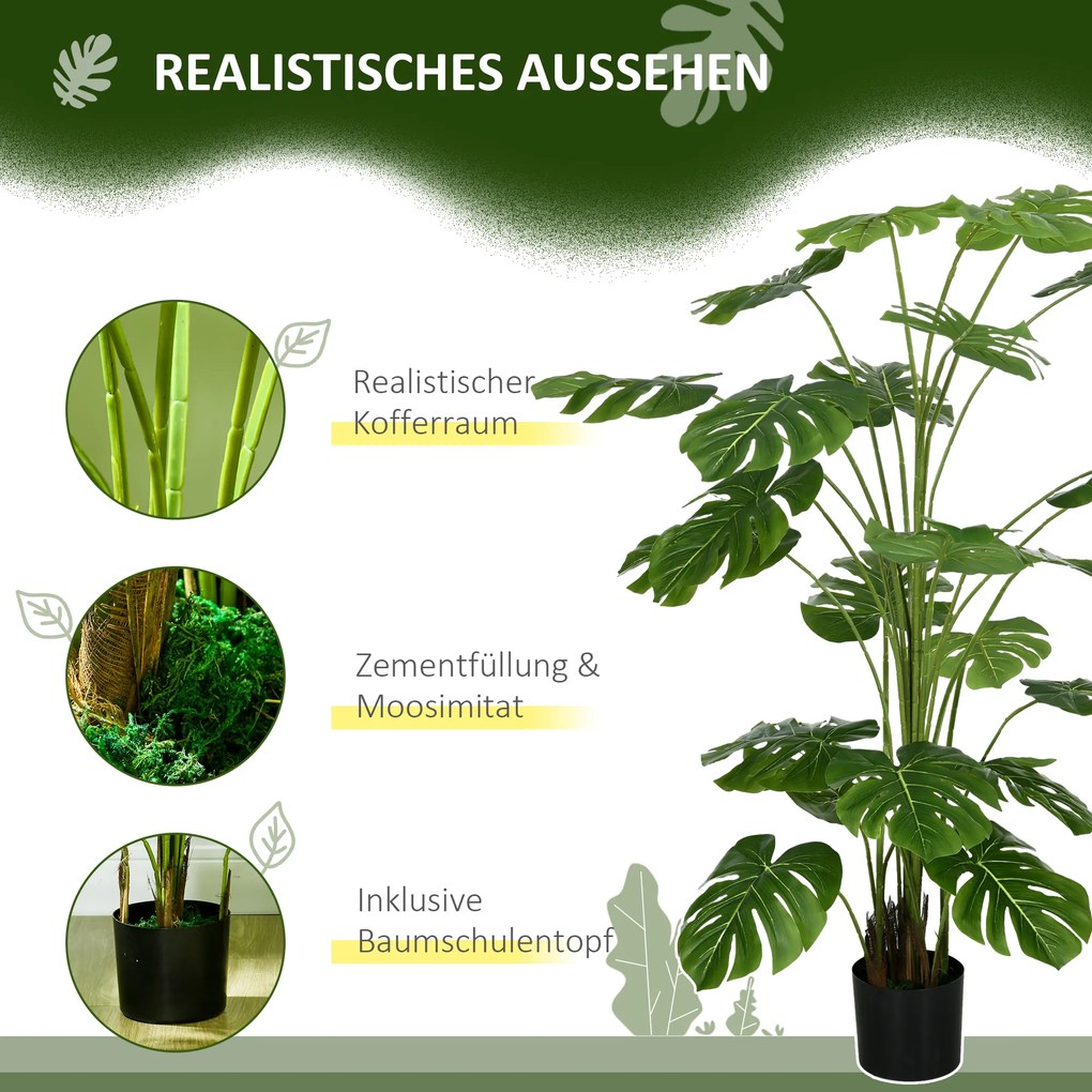 HOMCOM Umělé rostliny, umělá Monstera Deliciosa, 180 cm umělá rostlina s 24 větvemi, pokojová rostlina, umělý strom, rostlinná dekorace do interiéru,…