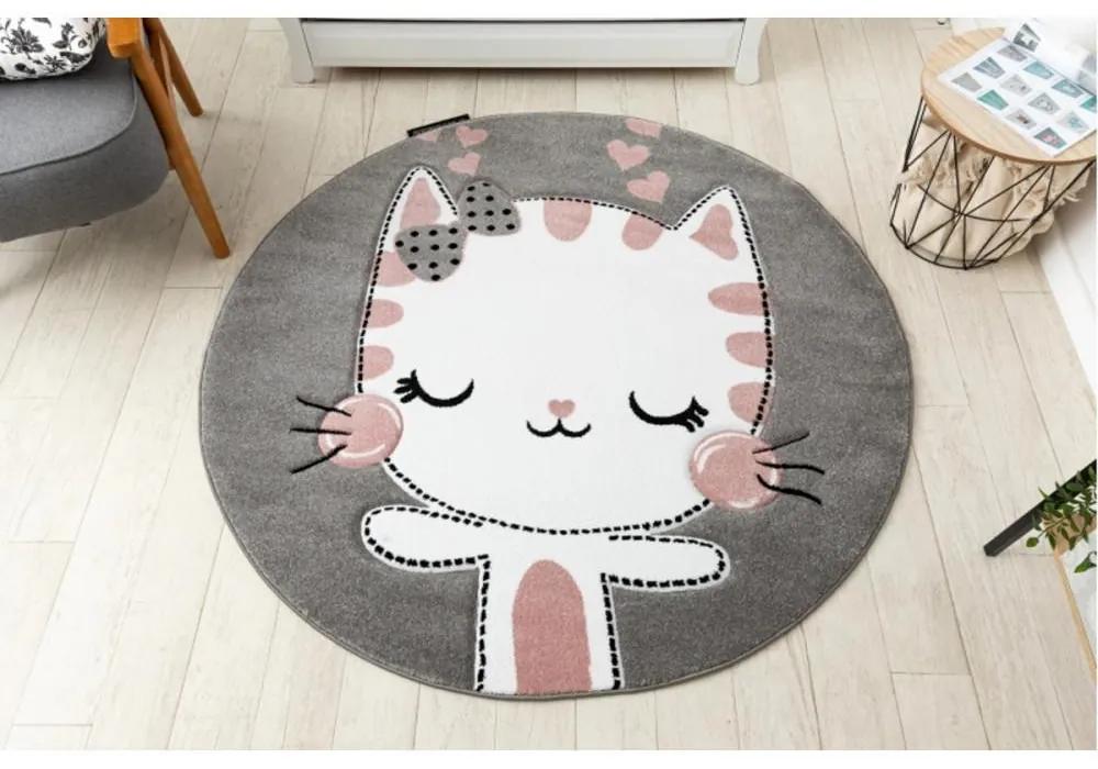 Dětský kusový koberec Kitty šedý kruh 140cm