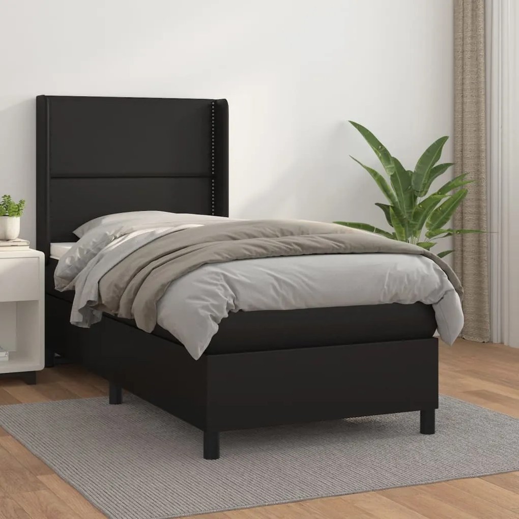 Box spring postel s matrací černá 80 x 200 cm umělá kůže