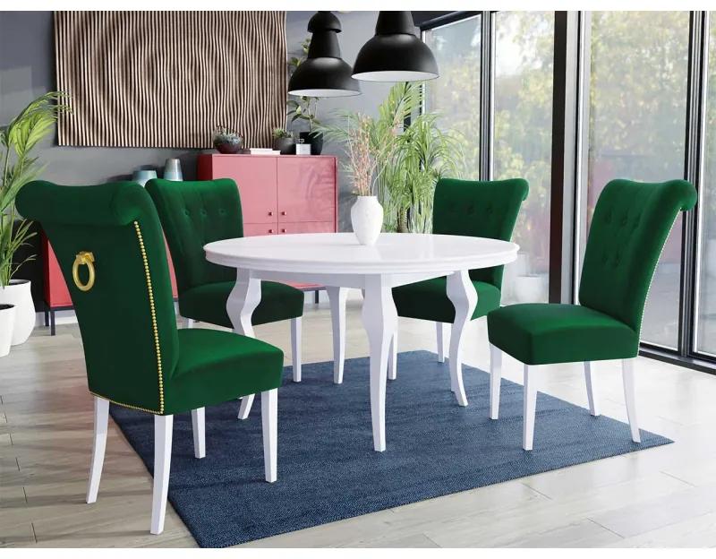 Stůl Julia FI 120 se 4 židlemi ST65 s klepadlem 10, Klepadlo: chrom, Barva křesla: bíla, Barva stolu: bíly lesk, Potah: Magic Velvet 2250