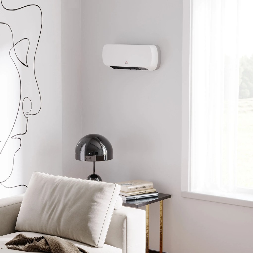 HOMCOM Topný ventilátor na stěnu 2000W s dálkovým ovládáním, 2 topné režimy, LED displej, 12hodinový časovač pro koupelnu 820-254