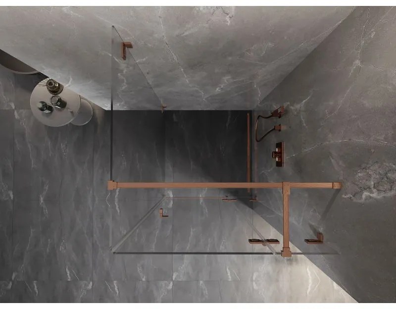 Mexen Lunar T, výklopný sprchový kout pravý 120 x 120 cm, 8mm čiré sklo, profil měděná matná, 834T-120-120-65-00-P