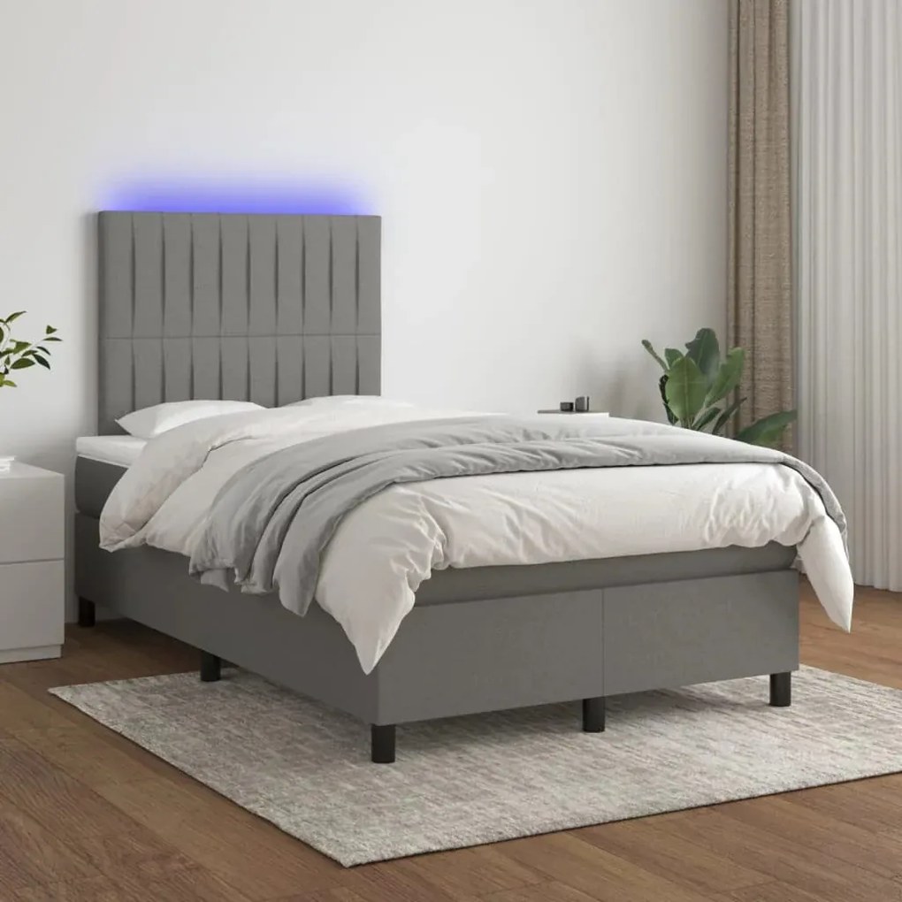 Box Spring Postel S Matrací A Led Textil Tmavě Šedá Svislé pruhy 120 x 20