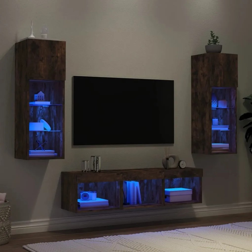 vidaXL 5dílná obývací stěna s LED kompozitní dřevo [3216597] Barva: hnědý dub