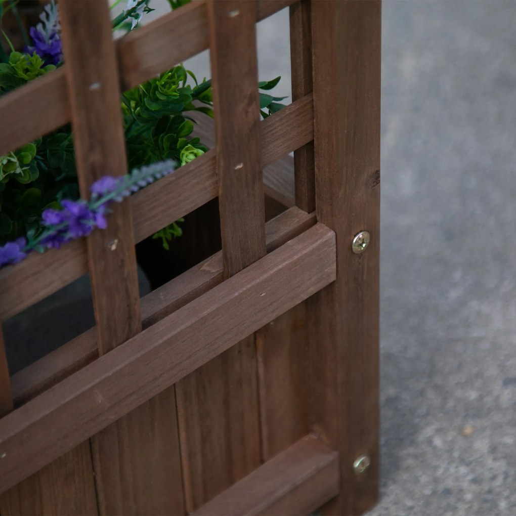 Outsunny Vysazovací Bedna s Trellis pro Květy, Vysazovací Box s Růžovým Obloukem a Podporou pro Popínavé Rostliny, Dřevo, Tmavě Hnědé 64 x 28 x 120 cm
