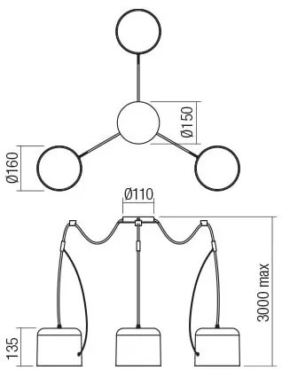 Redo 01-1826 - Lustr na lanku DODO 3xE27/15W/230V pavouk