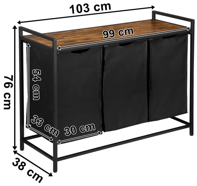 Koš na prádlo ARTUS 3-přihrádkový černý