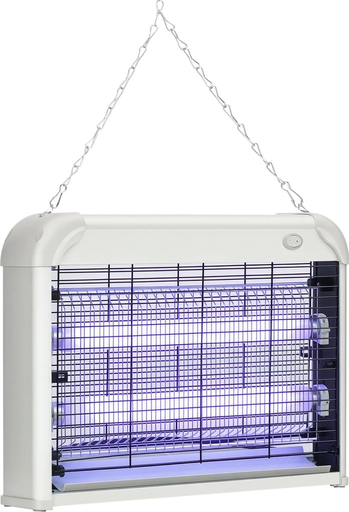 Outsunny 20W LED UV Lampa na Komáry a Hmyz s Vyjímatelným Trojúhelníkem, Bílá Mosquito Lampa z ABS a Kov, 39x8x28 cm | Aosom