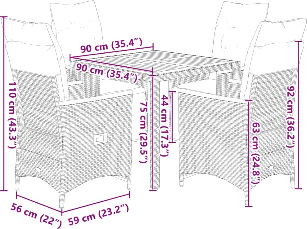 5dílný zahradní bistro set s poduškami šedý polyratan 3276968