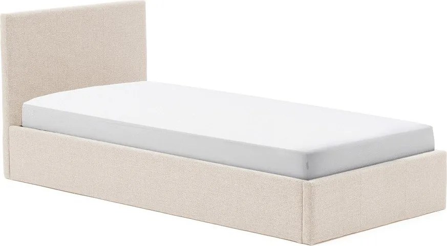 Béžová čalouněná jednolůžková postel s úložným prostorem s roštem 90x200 cm Nahiri – Kave Home