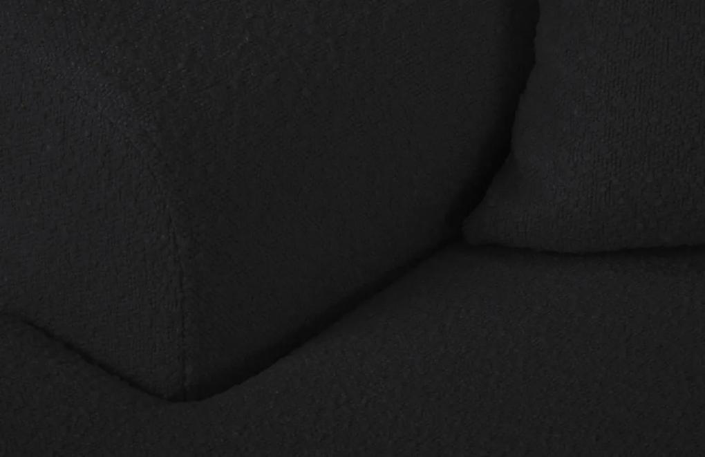 Černá bouclé rohová rozkládací pohovka MICADONI Moghan 241 cm s černou podnoží, pravá