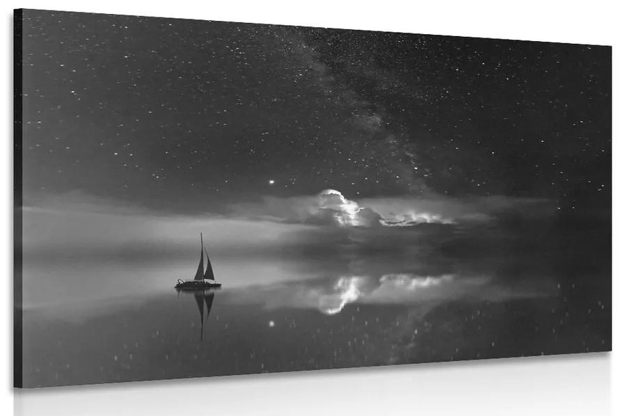 Obraz loďka na moři v černobílém provedení Varianta: 120x80
