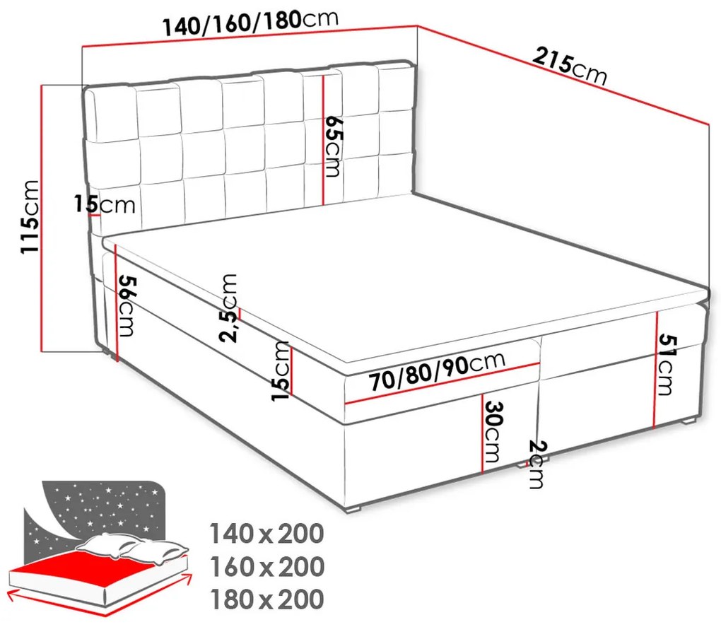 Kontinentální manželská postel 180x200 WARNOW 1 - zelená + topper ZDARMA