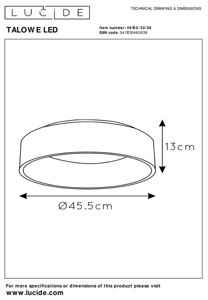 Lucide 46100/32/30 stropní LED svítidlo Talowe černé, 30W, 3000K, ø45,5cm