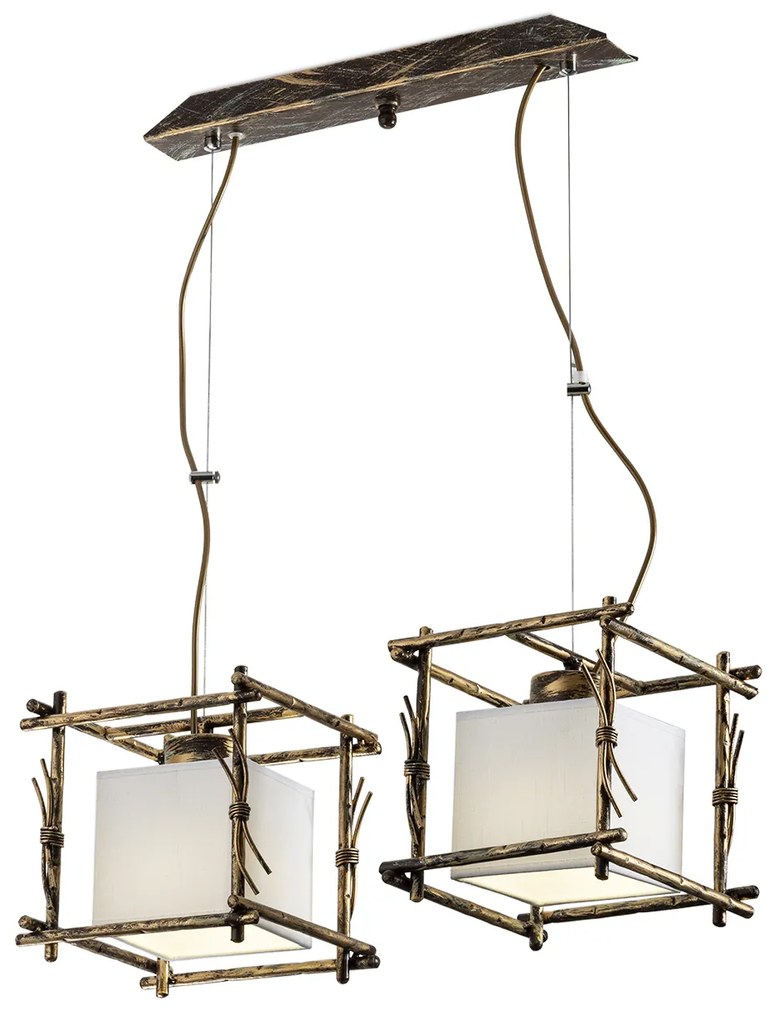 Light for home - Závěsný lustr na lanku 16702 "SAVANNA CUBO", 2x40W, E27, hnědá, zlatá, světle zelená