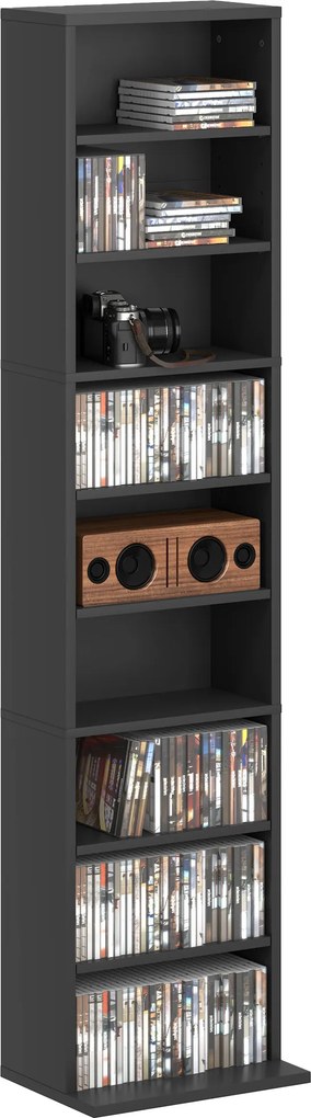 HOMCOM knihovna s 9 policemi pro 260 CD, moderní design, CD regál z dřevotřísky, 33x24x140 cm, černá