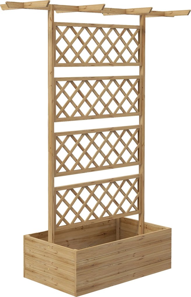 Outsunny Květináč s treláží pro popínavé rostliny, zeleninu a květiny - předolejované smrkové dřevo, rozměry 160L x 55Š x 183V cm, efekt přírodního d…