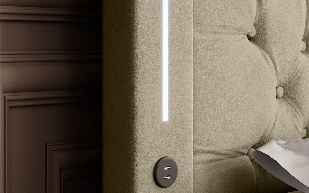 K&M postele Boxspring postel ELEGANCE s úložným prostorem, LED a USB Velikost postele: 160 × 200 cm, Výběr matrace: Oboustranná pružinová matrace - s…