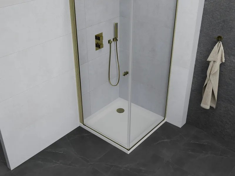 Mexen Pretoria sprchový kout 70 x 70 cm, průhledná, zlatá + plochá sprchová vanička-852-070-070-50-00-4010