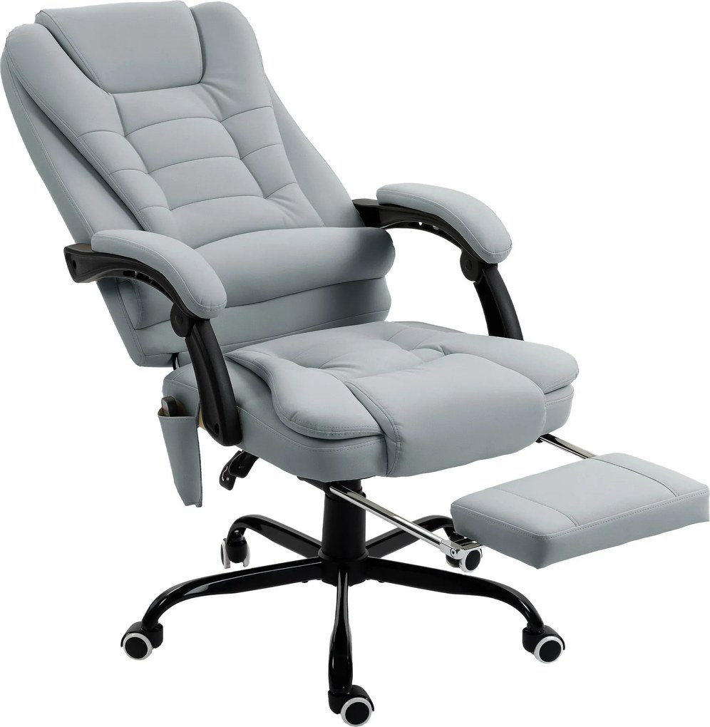 Vinsetto výkonné masážní kancelářské křeslo — ergonomické, výškově nastavitelné, polohovatelné s kabelovým ovládáním a vysouvací opěrkou nohou, otočn…