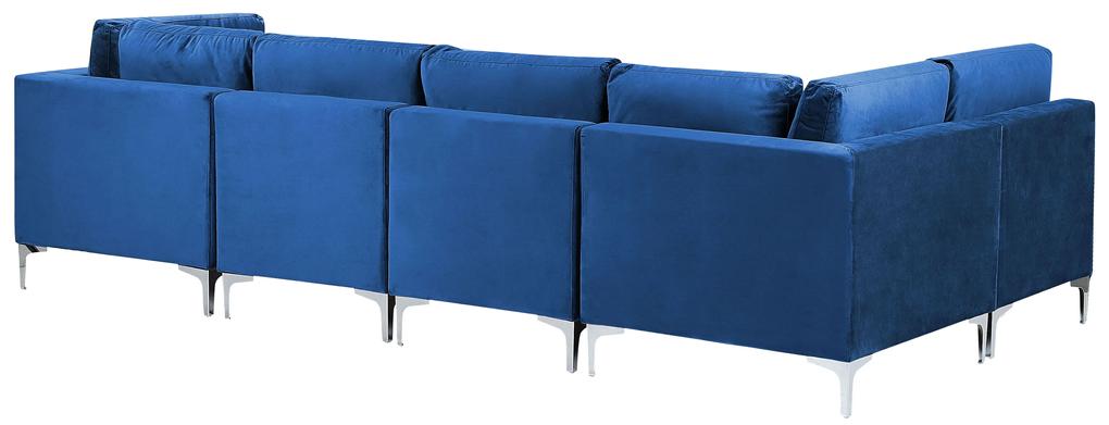 6místná sametová modulární pohovka ve tvaru U s taburetem modrá EVJA Beliani