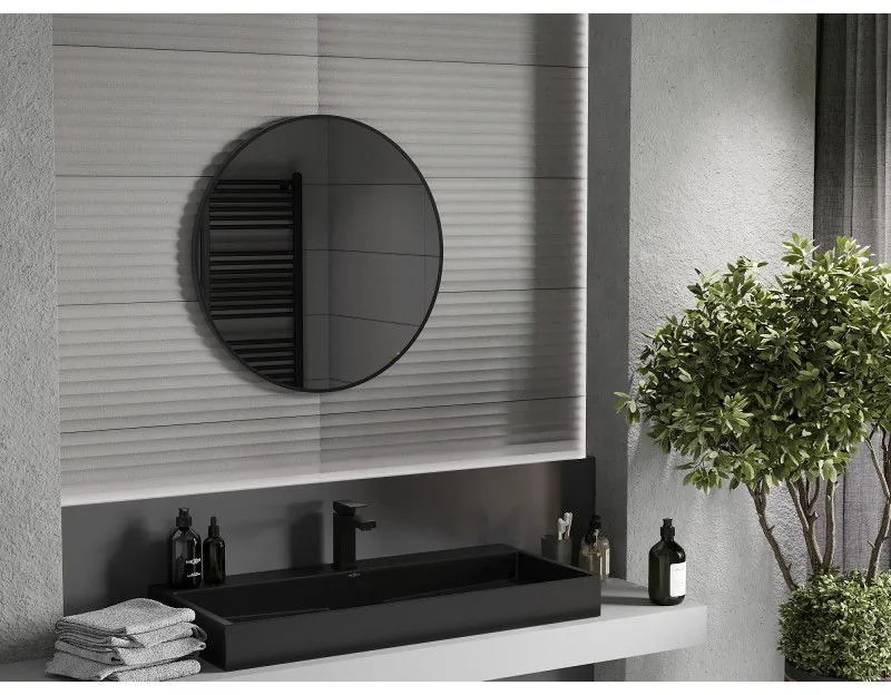 Mexen Loft, kulaté koupelnové zrcadlo 75 cm, barva rámu černá matná, 9850-075-075-000-70