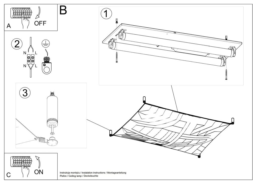 Stropní svítidlo Luna, 1x bílé textilní stínítko, (80 cm)