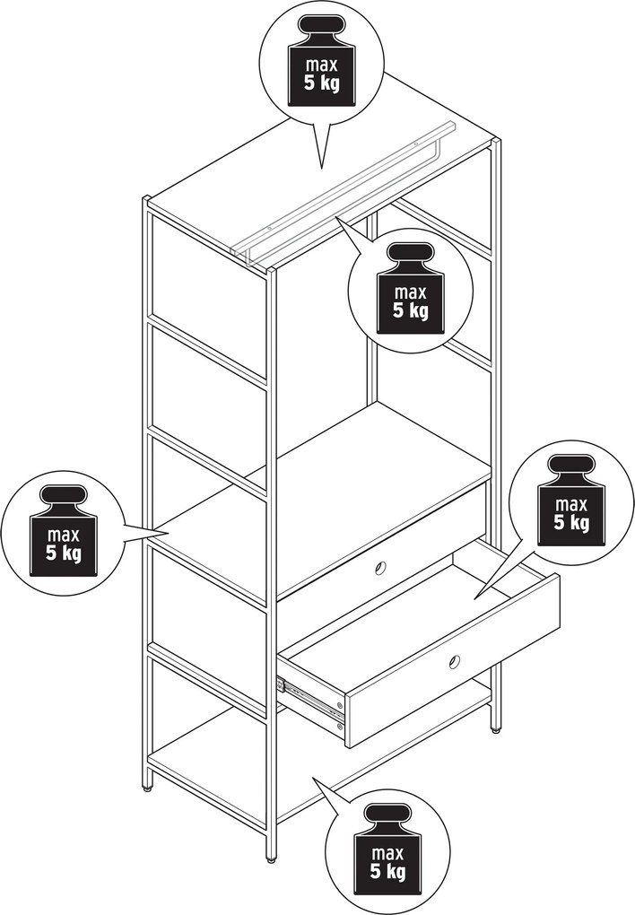 Tchibo - Otevřená šatní skříň »Klaar« se 2 zásuvkami - barva: bílá